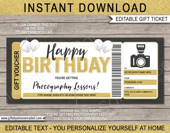Photography Lessons Gift Voucher Template Certificate Ticket ...