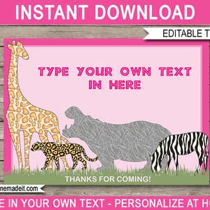 Safari Theme Favor Tags for Girls - Thank You Tags - Birthday Party ...