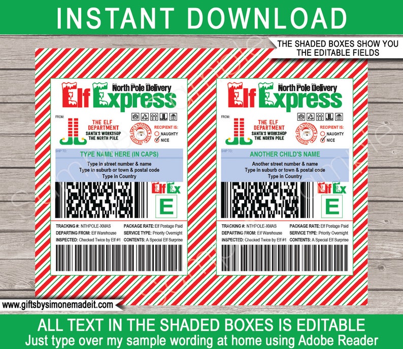 Elf Shipping Labels Template - Christmas Mail Gift Stickers - Large ...