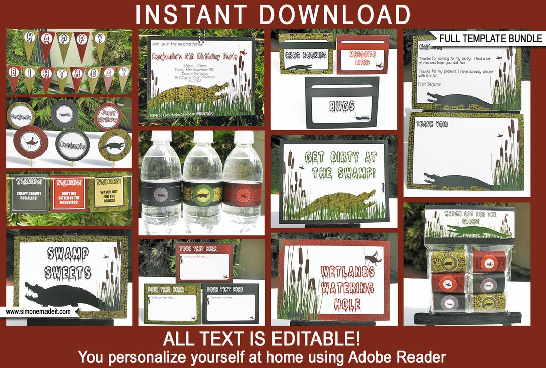 Swamp Party Decorations & Invitation Bundle: Editable Printable ...