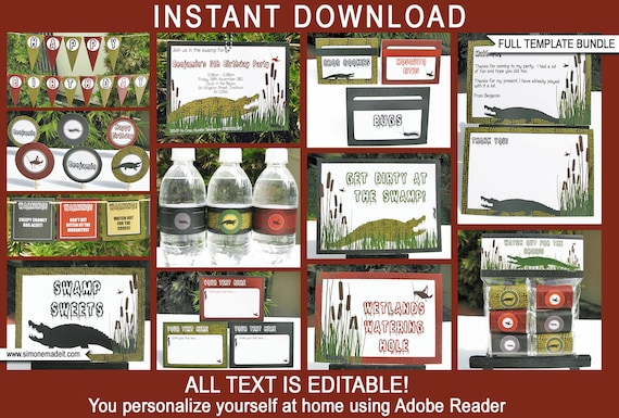 Swamp Party Decorations & Invitation Printable Template Bundle - Full ...