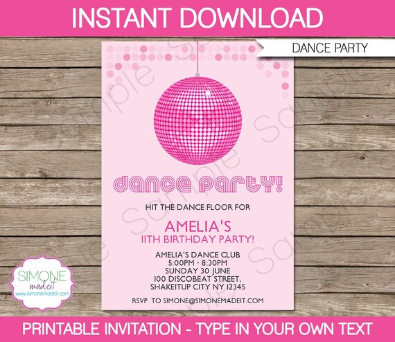 Dance Party Invitation Template - Birthday Party - INSTANT DOWNLOAD ...
