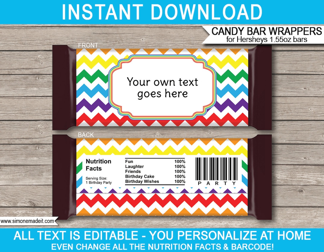 Rainbow Candy Bar Wrappers Template - Printable Birthday Party Favors ...