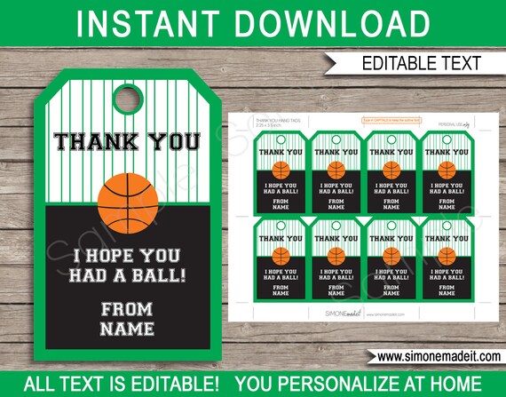 Basketball Favor Tags Template Printable Birthday Party - Etsy