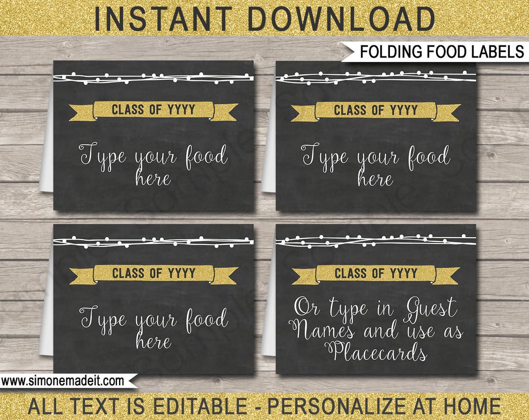 Graduation Food Labels - Printable Graduation Party Decorations - Gold ...
