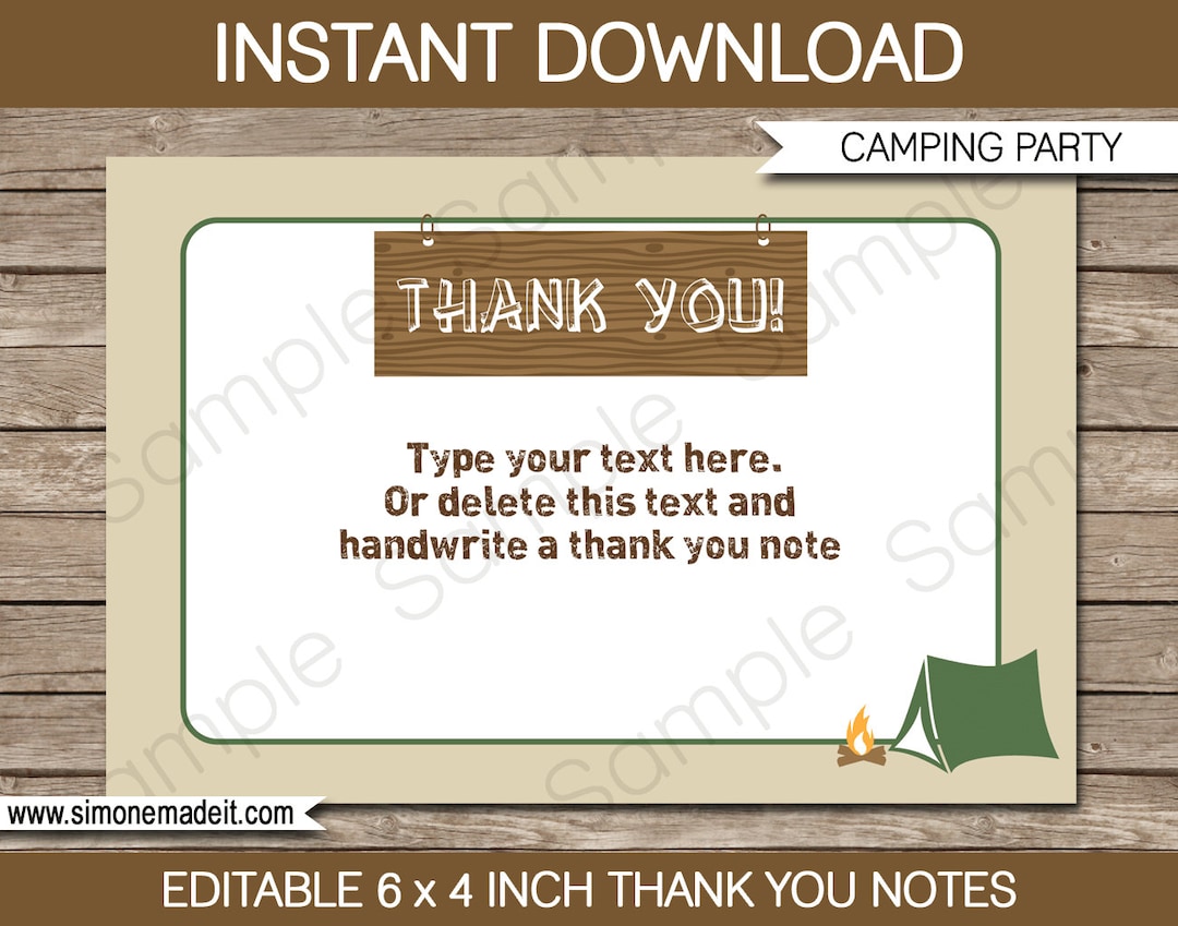 Camping Party Thank You Cards - Camping Thank You Cards - Camping Favor ...