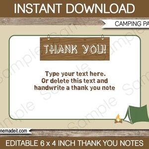 Camping Party Thank You Cards - Camping Thank You Cards - Camping Favor ...
