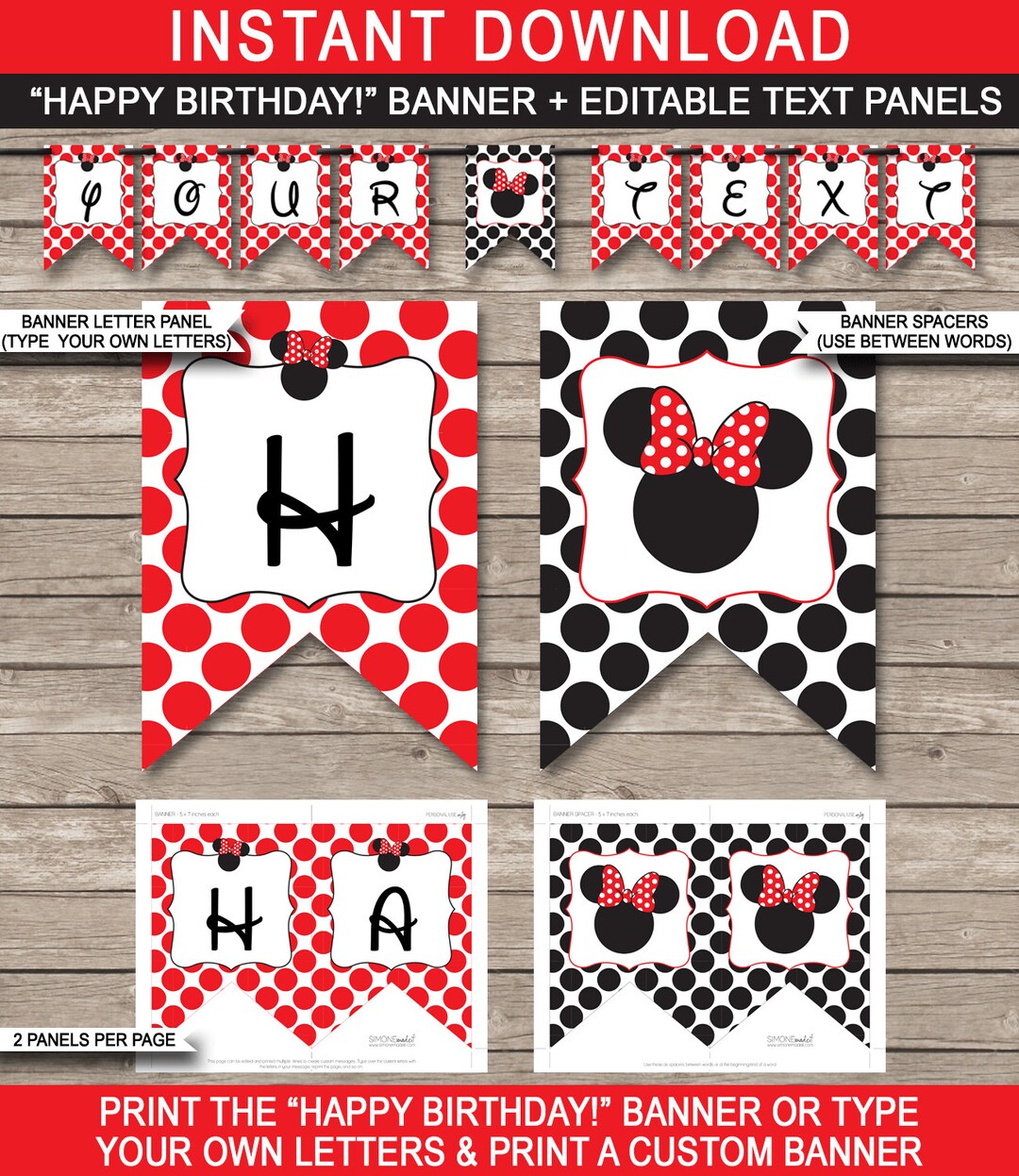 Red Minnie Mouse Banner Template - Printable Custom Birthday Party ...