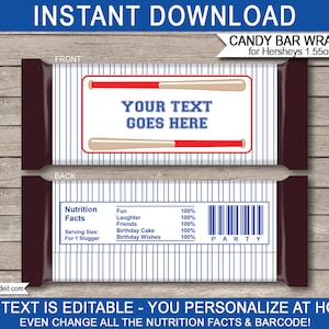 Baseball Party Candy Bar Wrappers - Party Favors - Chocolate Labels ...