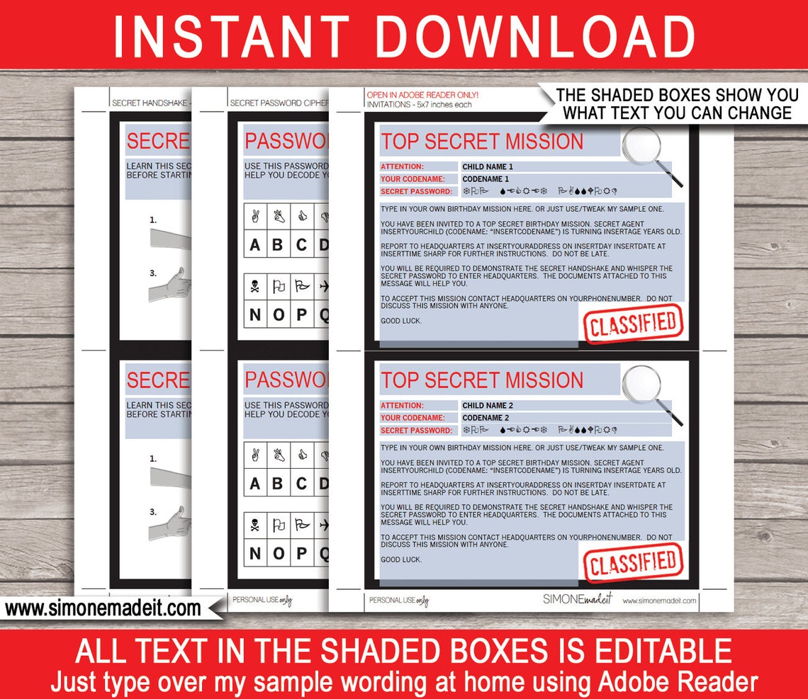 Spy Invitation Secret Agent Birthday Party Invite Printable - Etsy