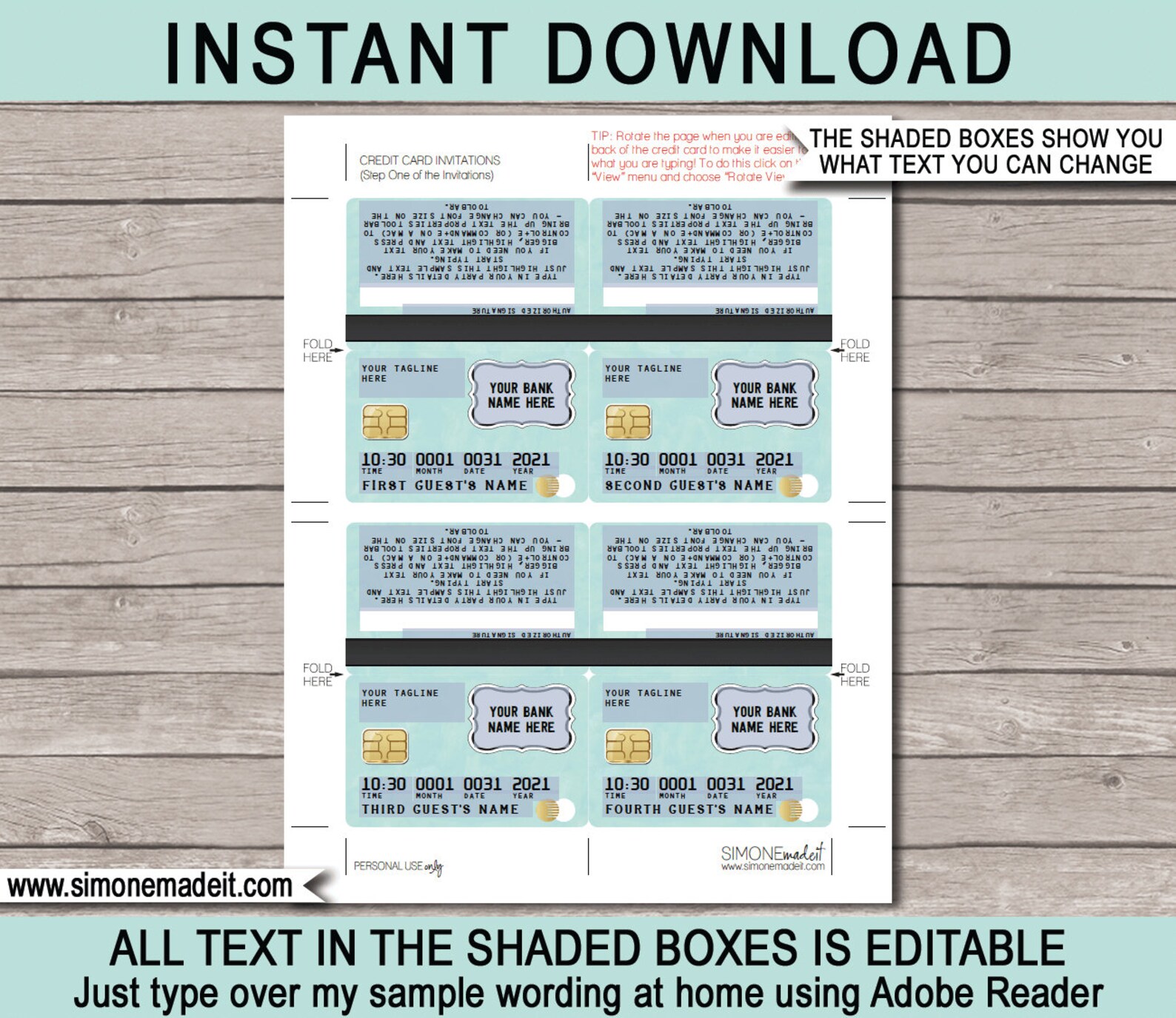Credit Card Invitation Template Printable Birthday Party - Etsy