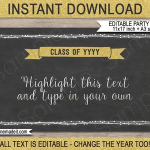 Gold Graduation Party Invitations & Decorations Template Bundle - Any ...