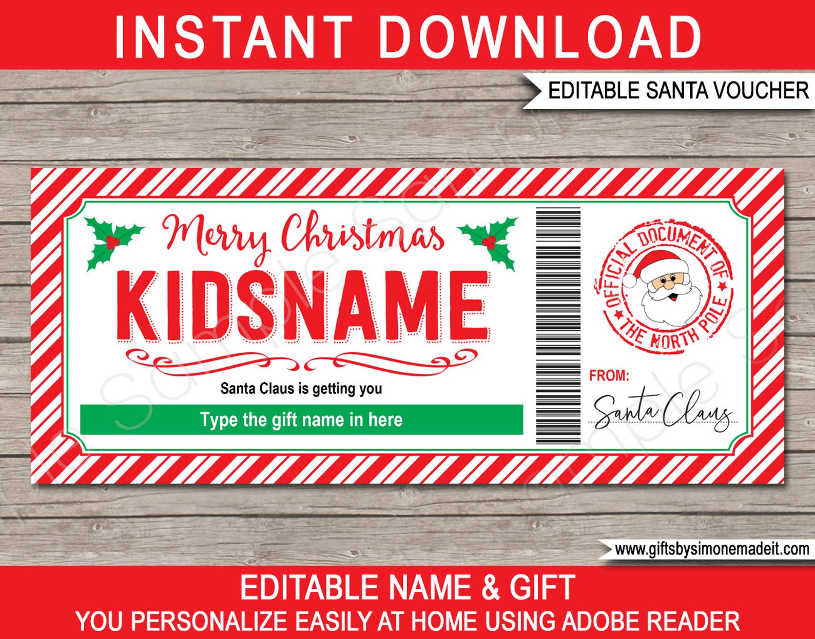 Santa Voucher Template for Kids Printable Personalized - Etsy