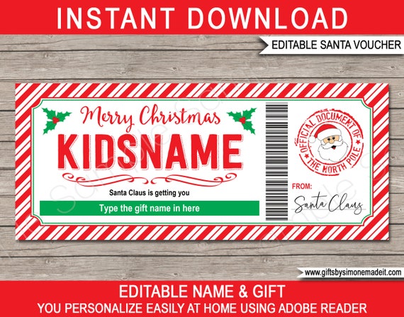 Santa Voucher Template for Kids - Printable Personalized Christmas Gift ...