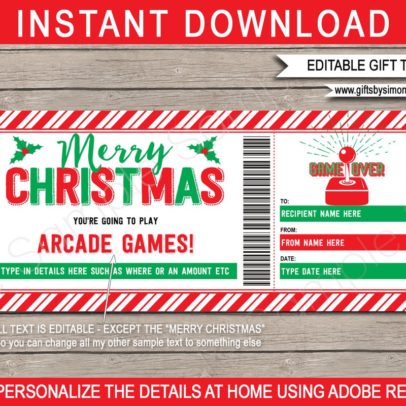 Arcade Ticket Template - Etsy