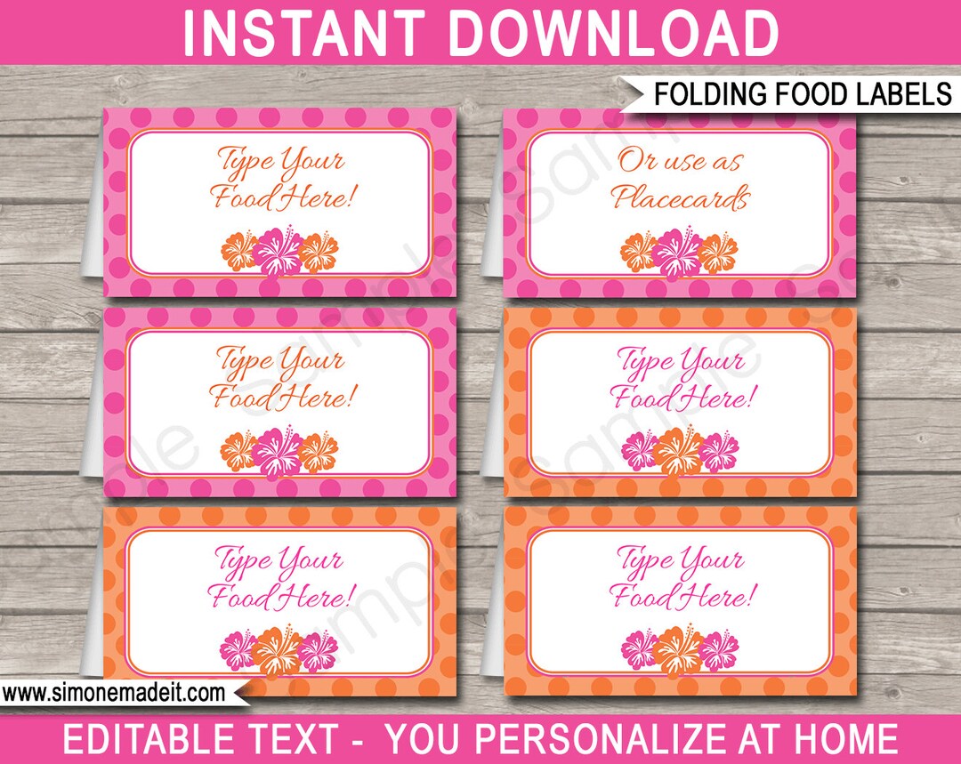 Luau Food Labels - Hawaii Luau Theme Party - Food Buffet Tag ...