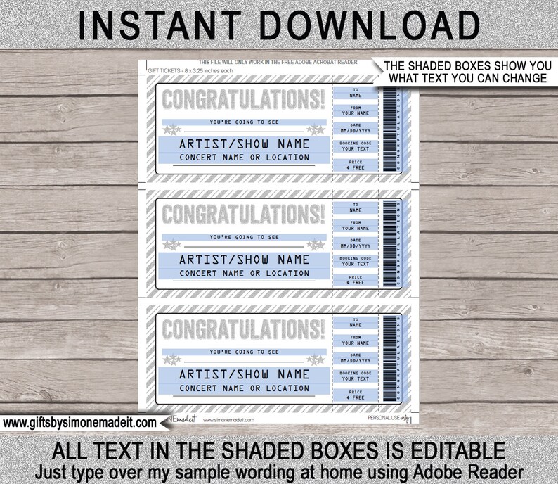Congratulations Gift Concert Ticket Printable Gift Voucher | Etsy