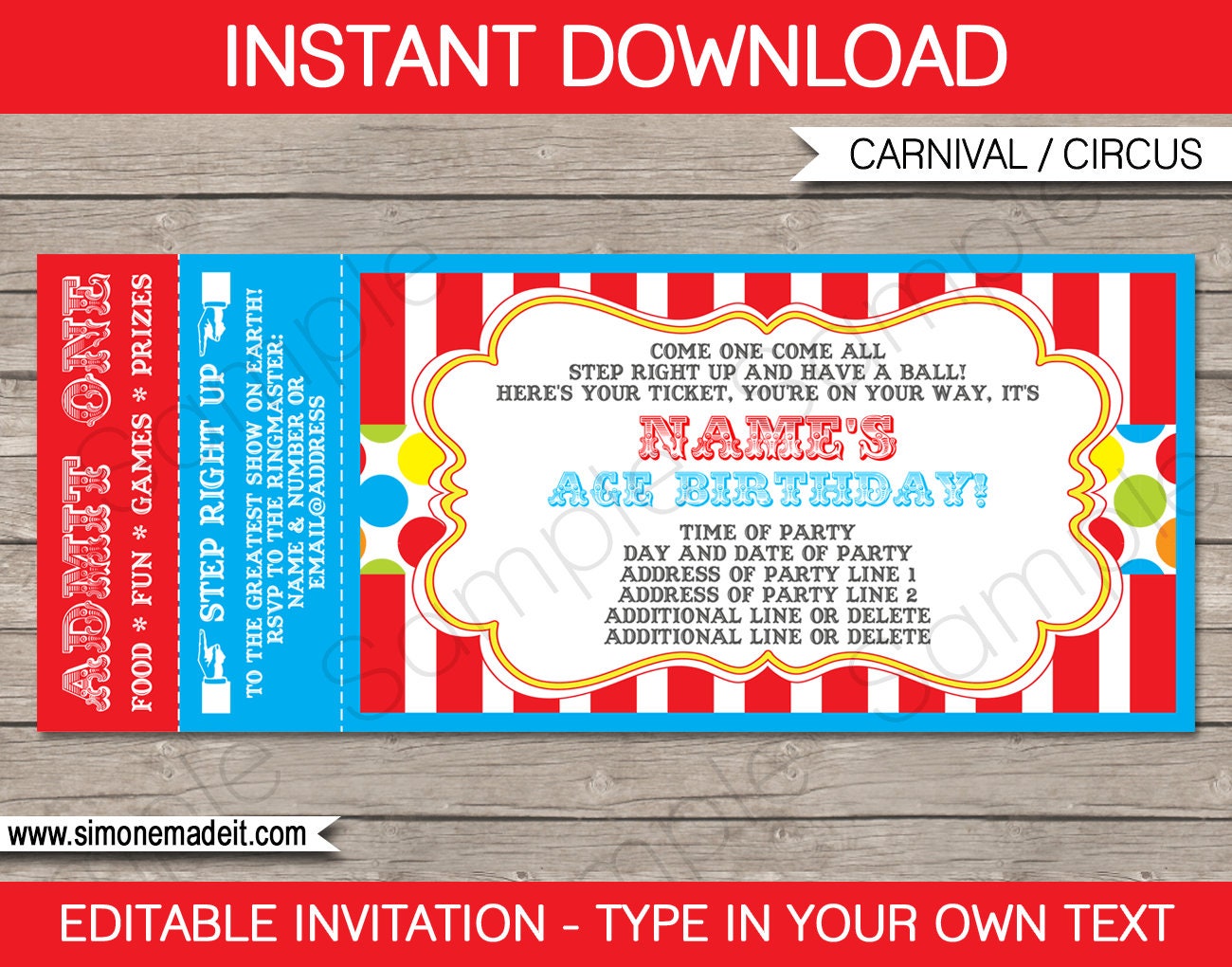 Circus Ticket Blank Template