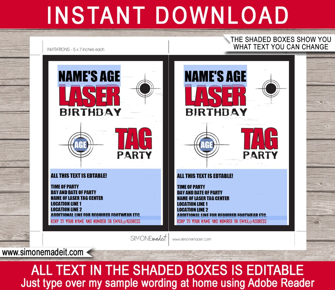 Laser Tag Party Invitation Template - Printable Birthday Invite ...