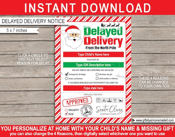 Late Gift From Santa Template - Printable Delayed Christmas Gift Letter ...