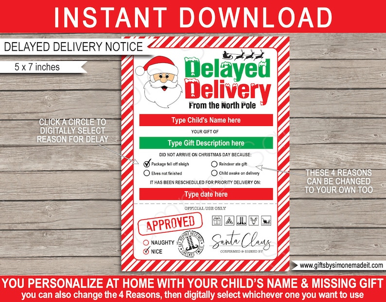 Late Gift From Santa Template - Printable Delayed Christmas Gift Letter ...