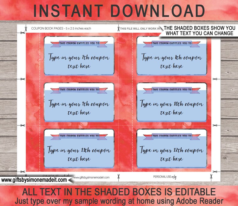 Editable Coupon Book Printable Template Personalized Coupons - Etsy ...