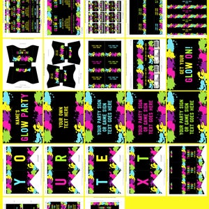 Glow Theme Party Decoration Template Bundle + Invitation - Printable ...