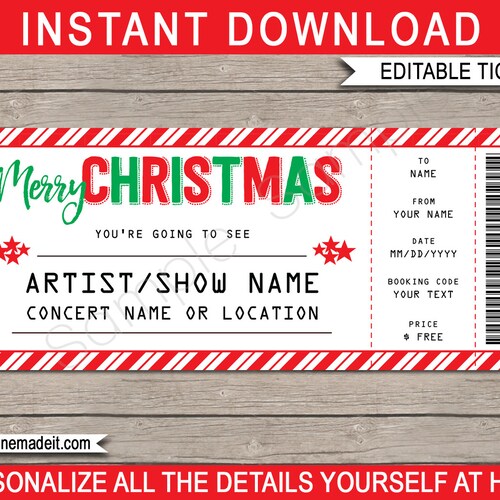 EDITABLE Christmas Concert Ticket Concert Ticket Template - Etsy
