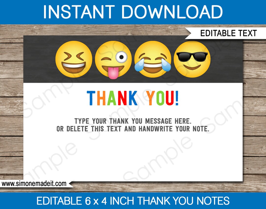 Emoji Thank You Cards Template - Printable Boys Emoji Theme Birthday ...