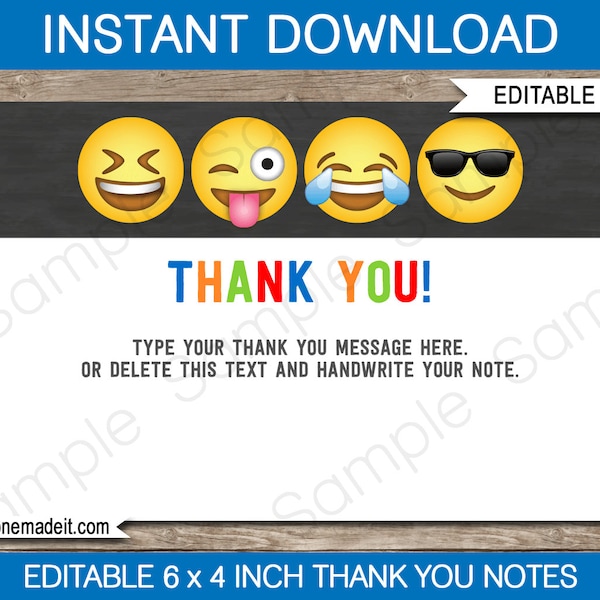 Emoji Thank You Card - Etsy