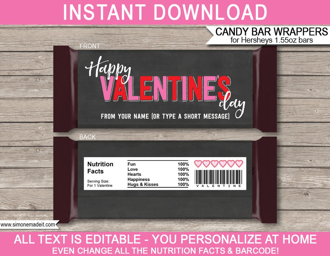Valentine Candy Bar Wrappers Template: Editable Chocolate Labels ...