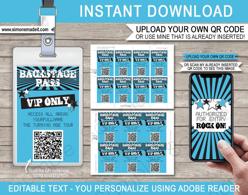 Backstage Pass Template Printable Rockstar Theme Birthday Etsy