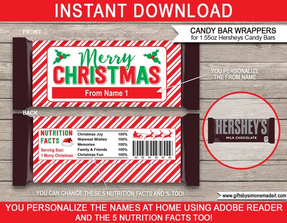Christmas Candy Bar Wrappers Template Printable - Chocolate Labels ...