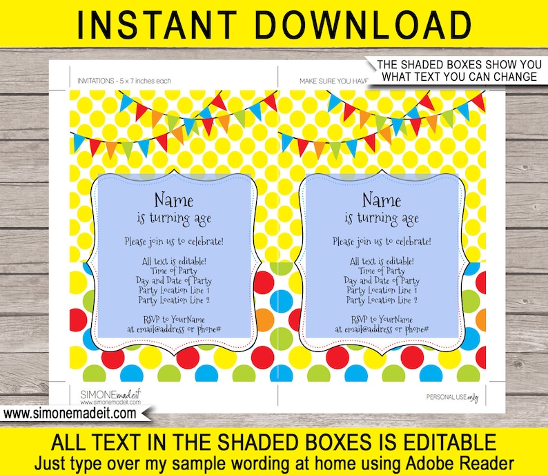 Polkadot Birthday Invitation Template: Colorful Theme, Editable Text ...