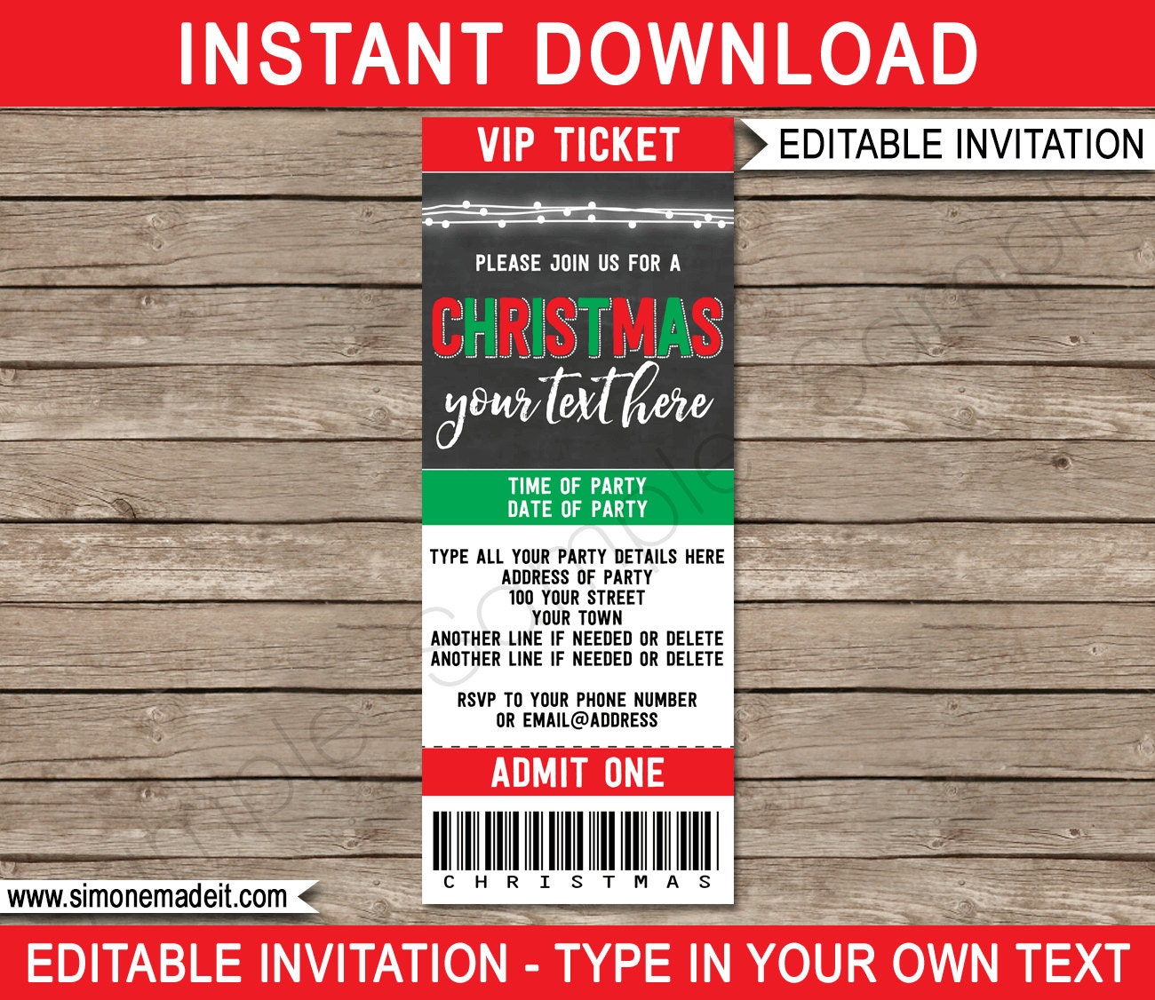 Editable Text Flyer Christmas Invitation Christmas Party Ticket ...