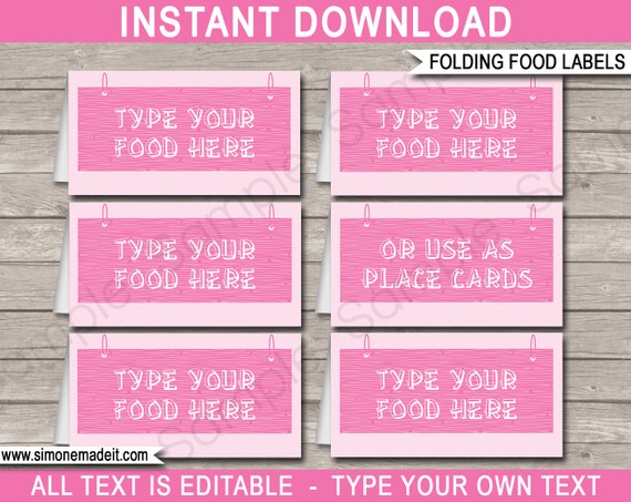Pink Camping Party Food Labels Template - Printable Camping Theme ...