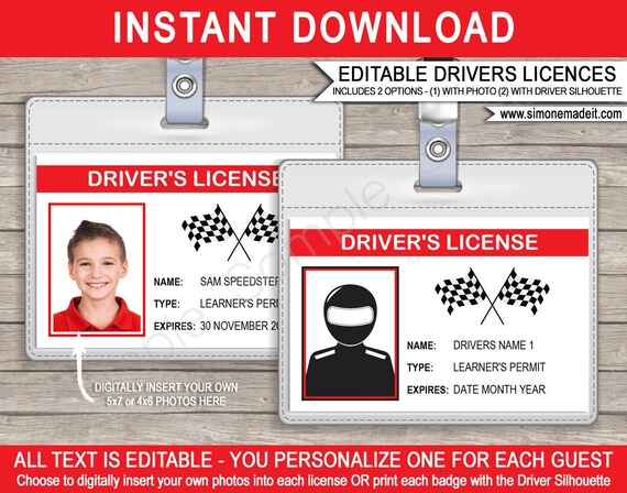 Race Car Drivers License Birthday Party Decorations or Favors ...