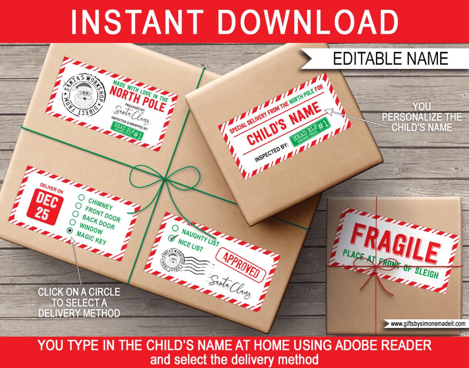 Santa Labels Gift Tags North Pole Stickers Printable Template - Etsy