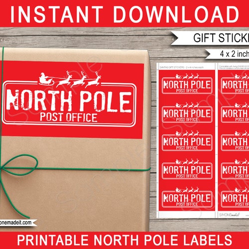 North Pole Stickers Gift Labels Template North Pole Mail - Etsy