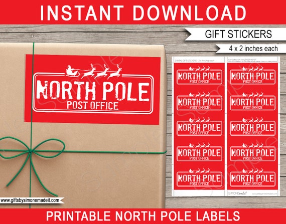 North Pole Stickers Gift Labels Template - North Pole Mail Post Office ...