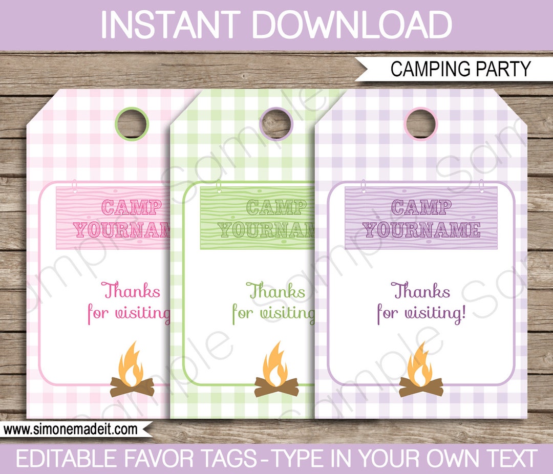 Glamping Favor Tags Template - Printable Thank You Tags - Camping Theme ...
