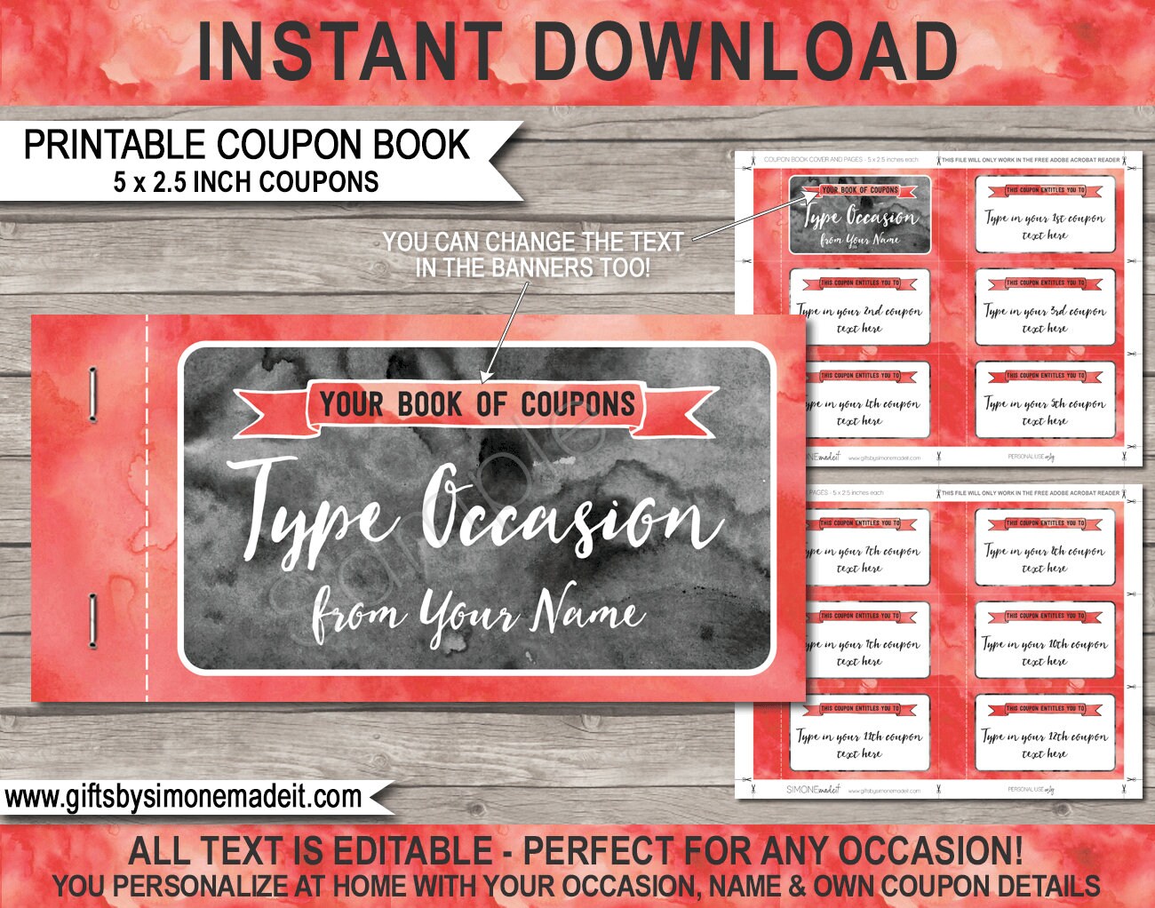 Editable Coupon Book Printable Template Personalized Coupons - Etsy ...