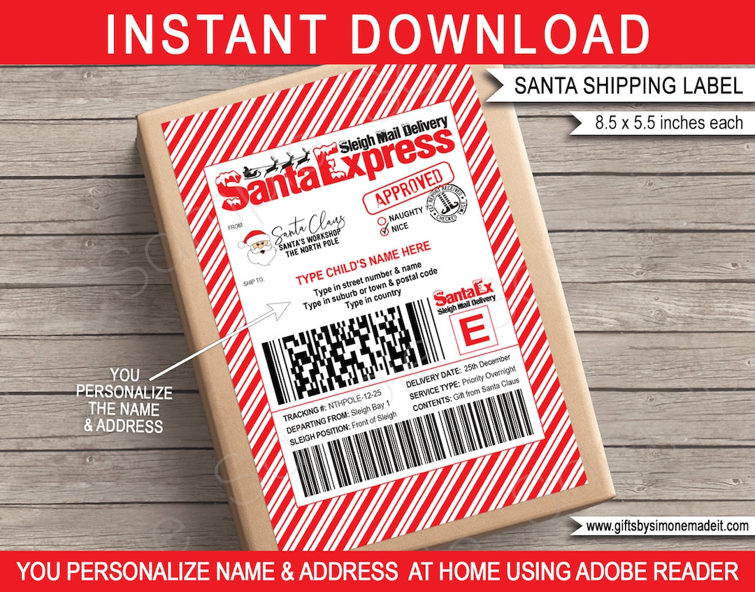 Santa Express Shipping Labels Template - Christmas Mail Gift Stickers ...