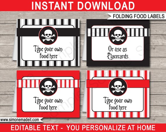 Pirate Food Labels Template - Printable Birthday Party Decorations ...