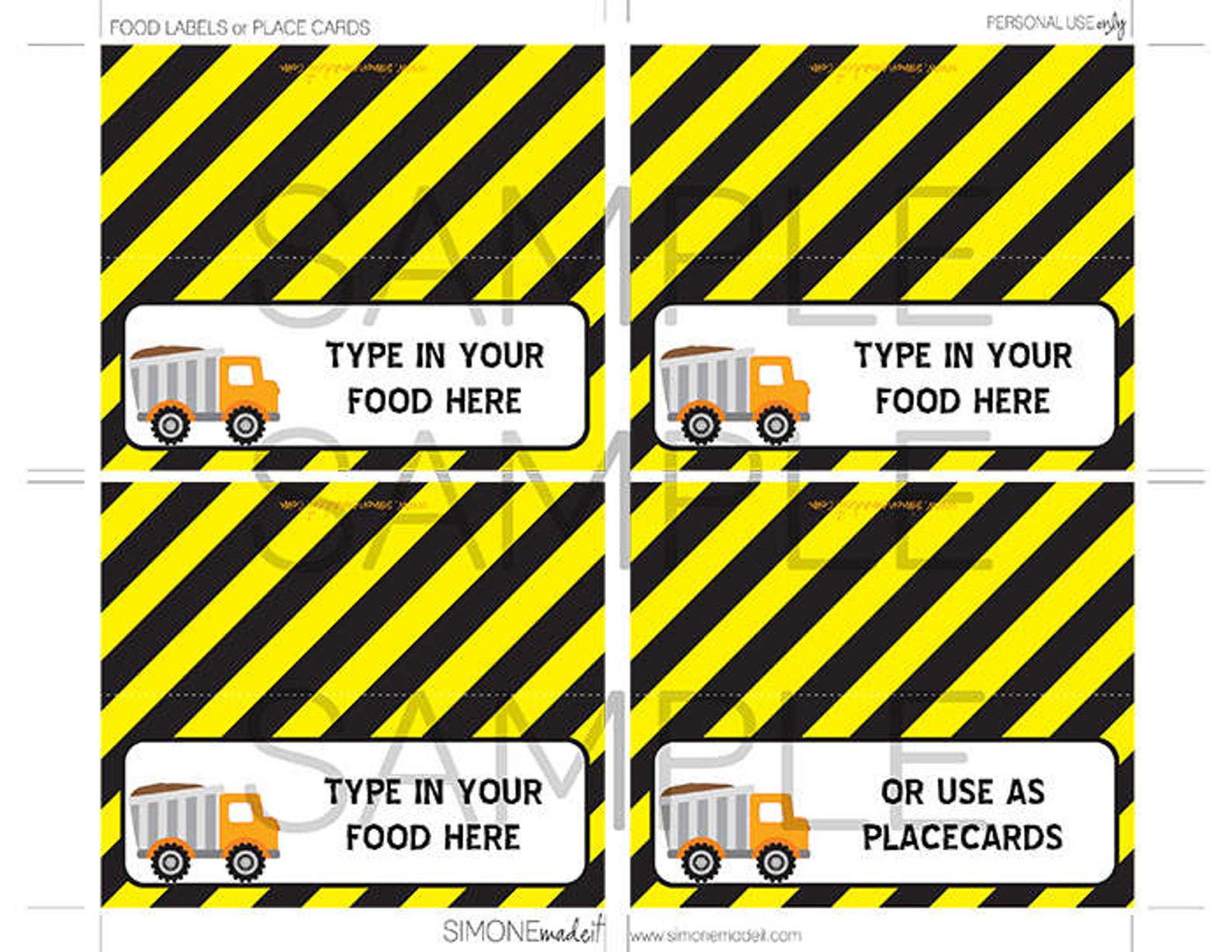 Construction Food Labels Template Printable Birthday Party - Etsy
