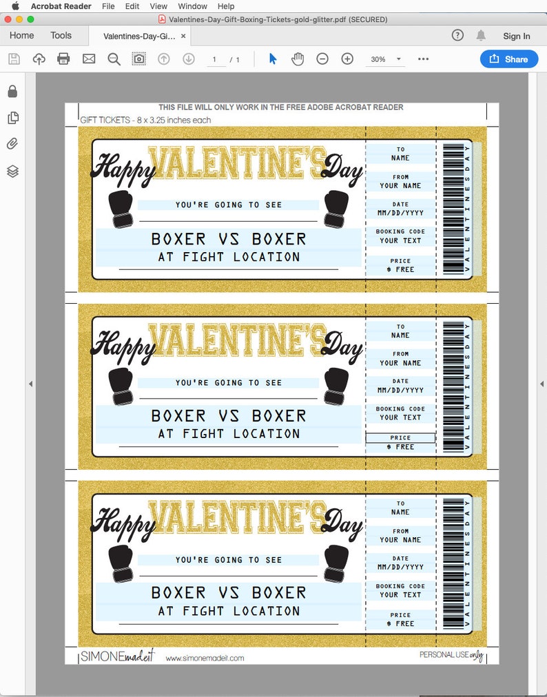 Boxing Ticket Gift Voucher Valentines Day Fight Surprise - Etsy
