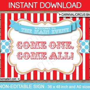 Circus Party Sign or Backdrop Template - "come One, Come All", "step ...