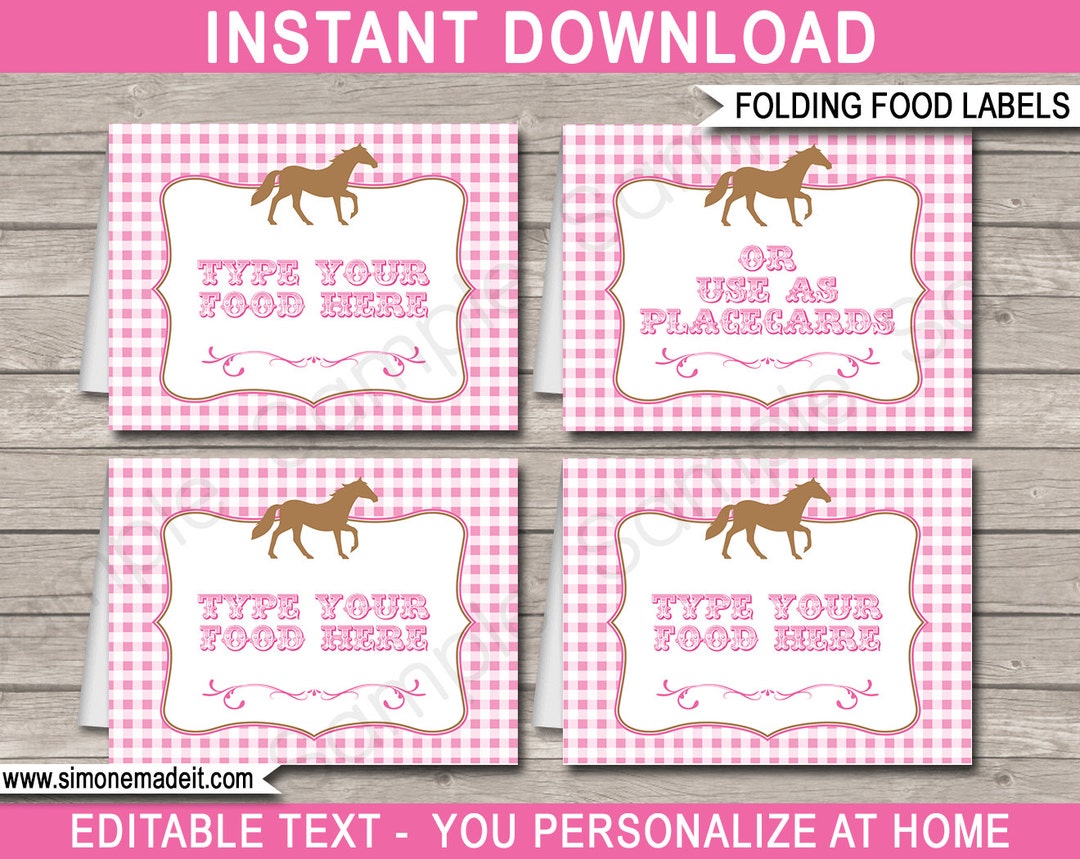 Horse Food Labels Template - Printable Pony Party Decorations - Place ...