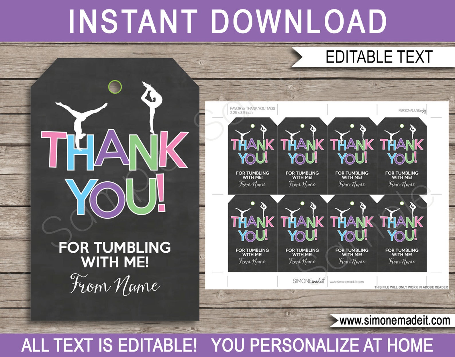 Gymnastics Party Favor Tags: Editable Thank You Tags (digital Download ...