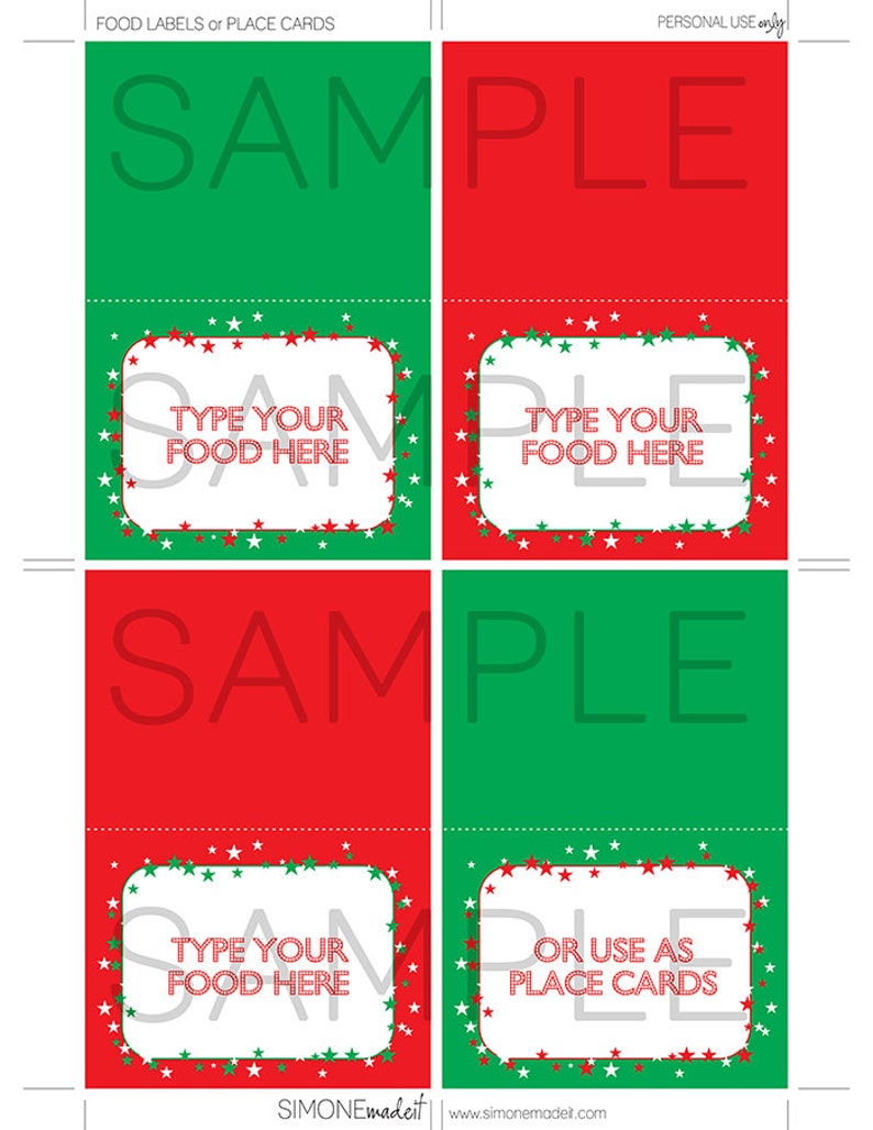 Christmas Food Labels Template Printable Party Decorations - Etsy